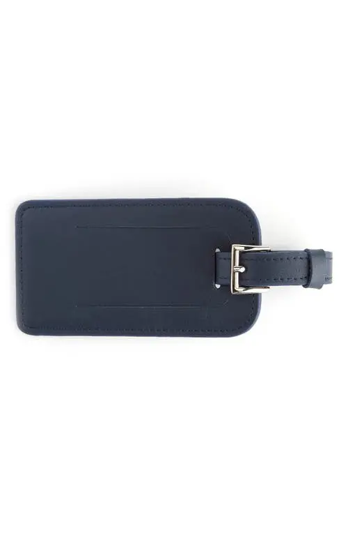 ROYCE NEW YORK Personalized Leather Luggage Tag - Navy Blue- Deboss