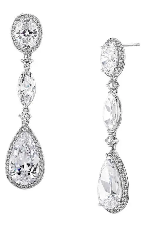 Nadri Cubic Zirconia Teardrop Dangle Earrings - Rhodium