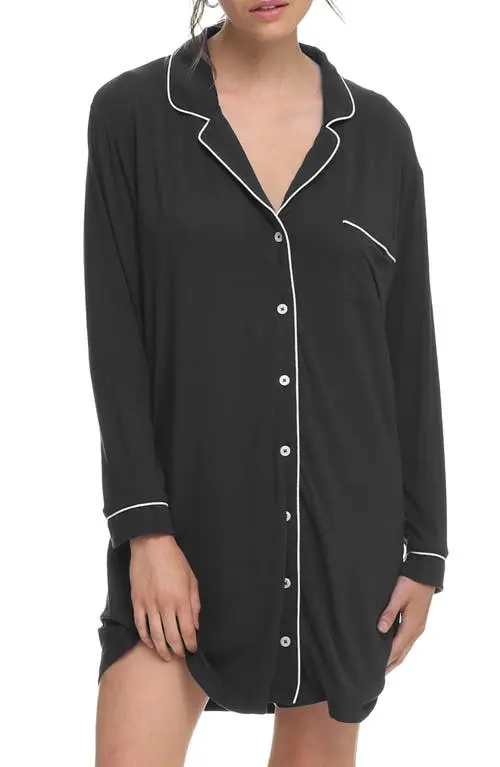 PAPINELLE Kate Long Sleeve Nightgown - Black