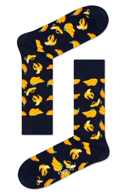 Happy Socks Banana Crew Socks - Dark Blue