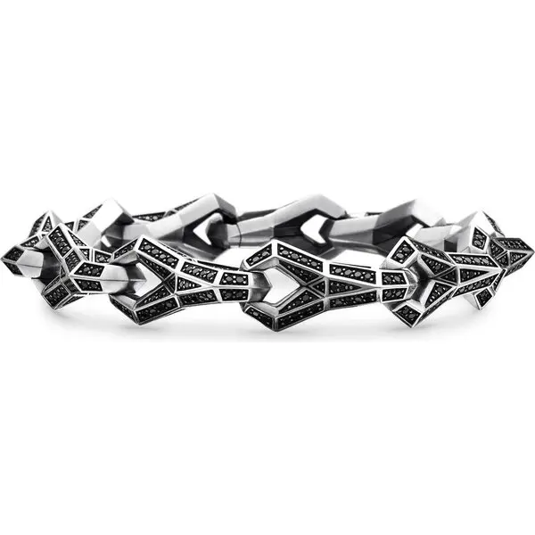 David Yurman Faceted Link Bracelet With Pavé Black Diamonds - Sterling Silver