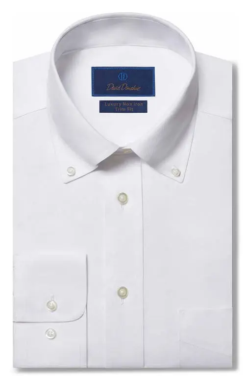 David Donahue Trim Fit Pinpoint Oxford Non-iron Dress Shirt - White