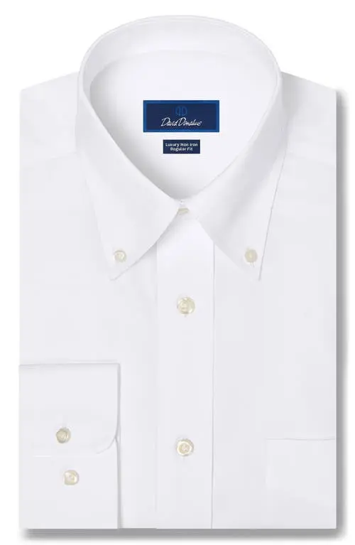 David Donahue Trim Fit Pinpoint Oxford Non-iron Dress Shirt - White
