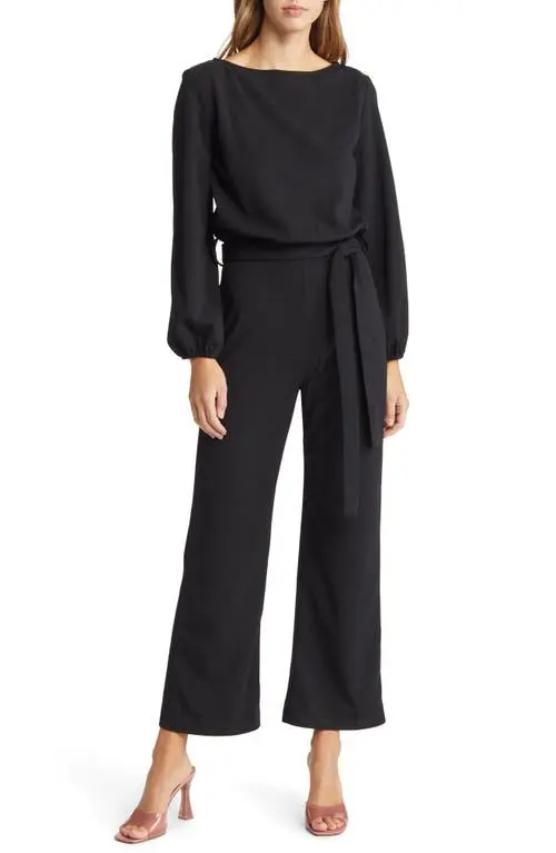 NIKKI LUND Joy Long Sleeve Tie Waist Jumpsuit - Black