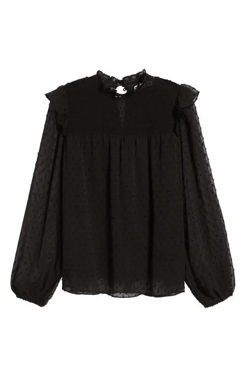 NIKKI LUND Yannis Smocked Clip Dot Blouse - Black