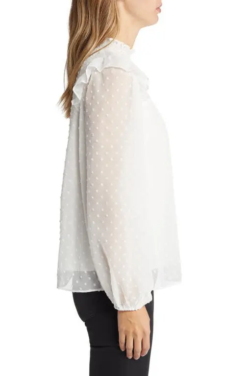 NIKKI LUND Yannis Smocked Clip Dot Blouse