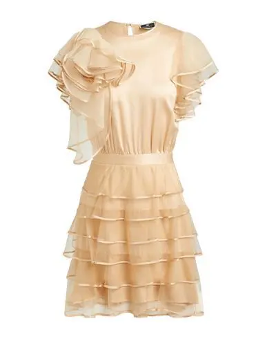 Elisabetta Franchi Mini Dress With Ruffles - Sand