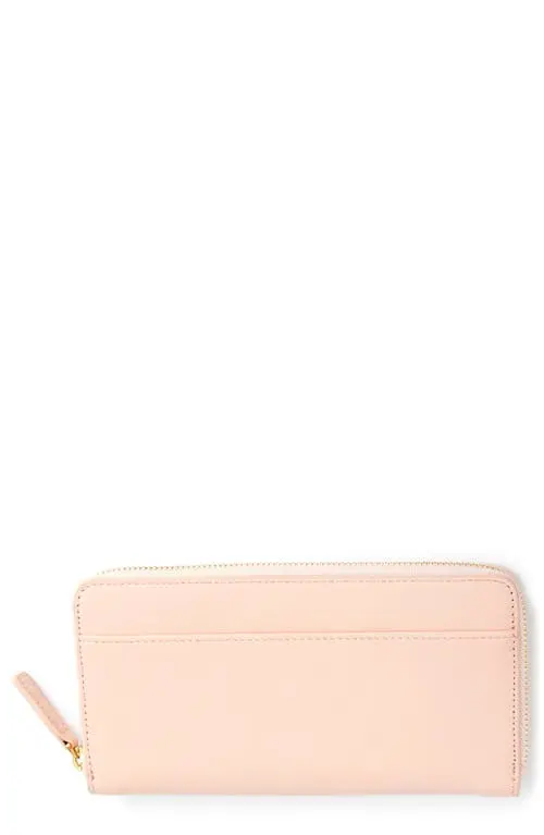 ROYCE NEW YORK Personalized Continental Rfid Leather Zip Wallet - Light Pink - Silver Foil