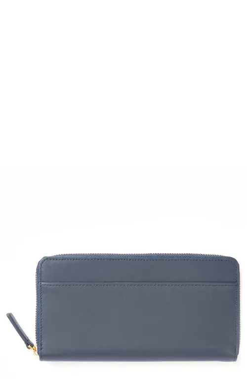 ROYCE NEW YORK Personalized Continental Rfid Leather Zip Wallet - Navy Blue - Gold Foil
