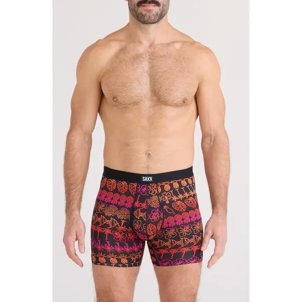 SAXX Daytripper Comfort Stretch Boxer Briefs - Tropical Lineup-black