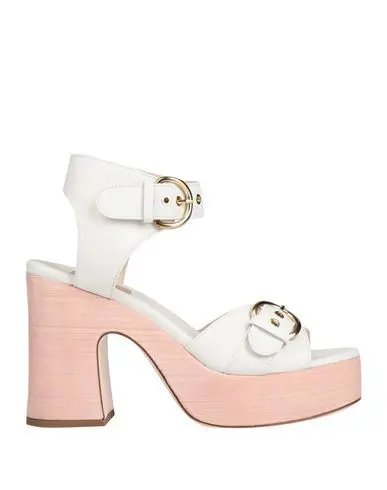 Agl Leather Sandals With Block Heel - White