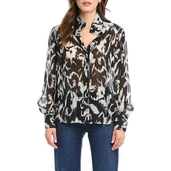 Fifteen Twenty Shirred Button-up Blouse - Print