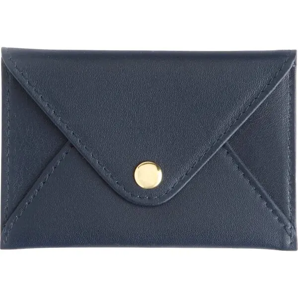 ROYCE NEW YORK Personalized Envelope Card Holder - Navy Blue- Silver Foil