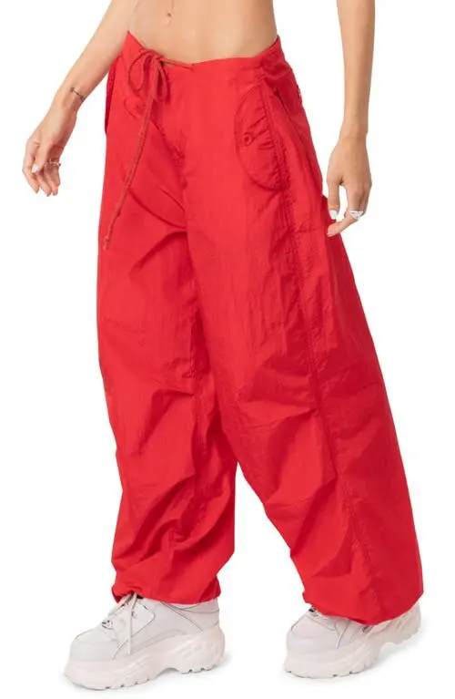 EDIKTED Rian Nylon Cargo Pants - Red