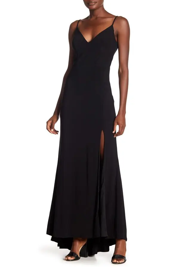 JUMP APPAREL Plunge V-neck Jersey Gown - Blk