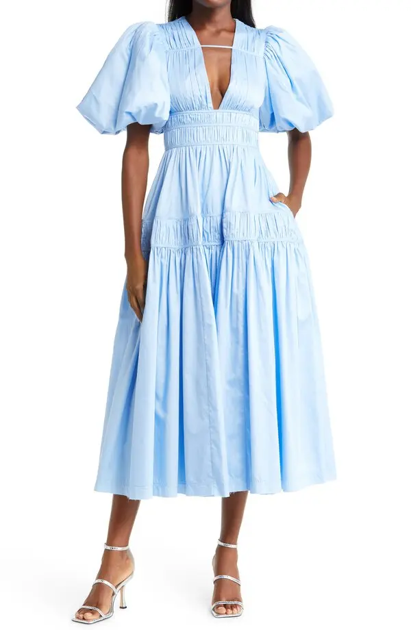 Aje Falling Water Puff Sleeve Cotton Midi Dress