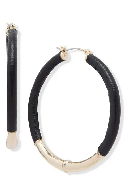 Ralph Lauren Leather Hoop Earrings - Black
