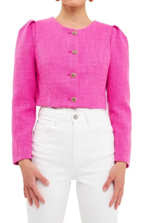 Endless Rose Tweed Cropped Blazer - Berry