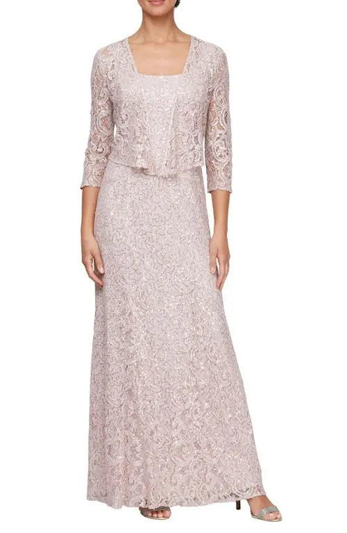 Alex Evenings Two-piece Sequin Lace Gown And Jacket