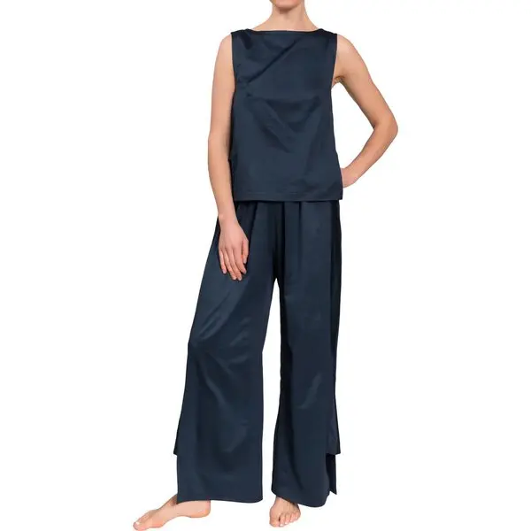 EVERYDAY RITUAL Piper Wide Leg Sleeveless Cotton Pajamas - Inky Blue