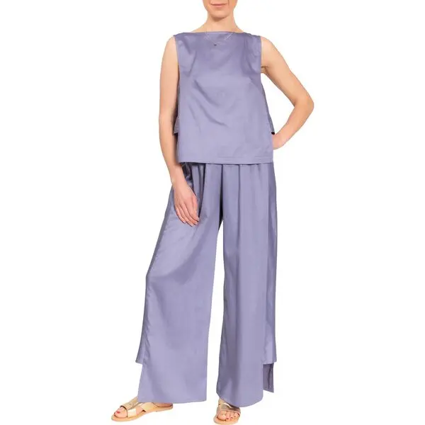 EVERYDAY RITUAL Piper Wide Leg Sleeveless Cotton Pajamas - Violet
