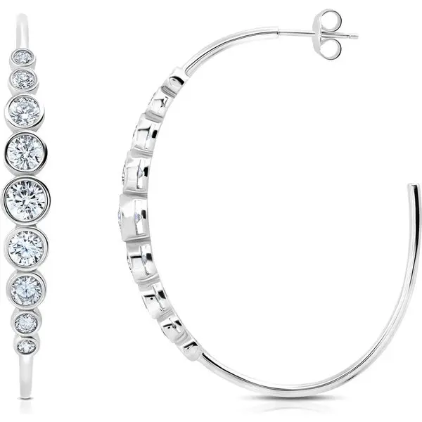 CRISLU Cubic Zirconia Hoop Earrings - Platinum