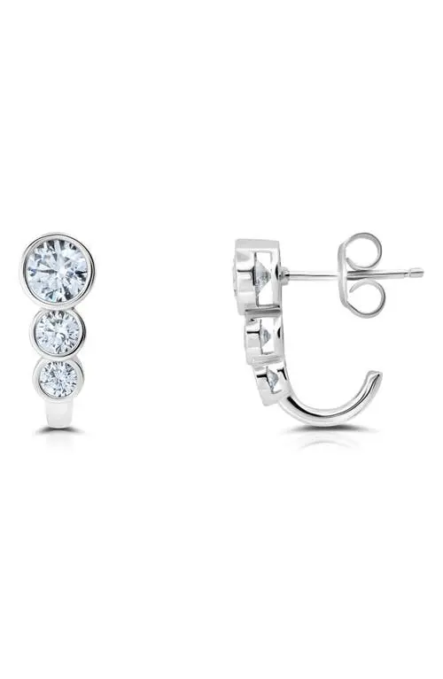 CRISLU Cubic Zirconia Huggie Hoop Earrings - Platinum