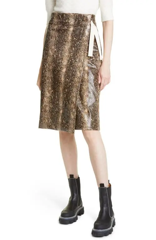 GANNI Snake Print Wrap Skirt