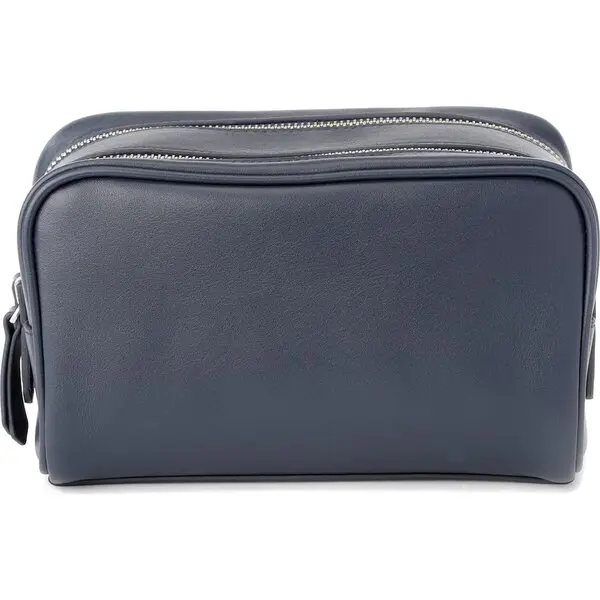 ROYCE NEW YORK Personalized Leather Toiletry Bag - Navy Blue - Deboss