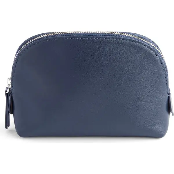ROYCE NEW YORK Personalized Small Cosmetic Bag - Navy Blue- Silver Foil