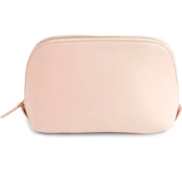 ROYCE NEW YORK Personalized Leather Cosmetic Bag - Light Pink - Silver Foil