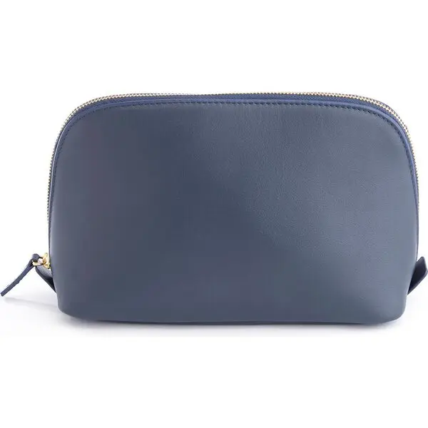 ROYCE NEW YORK Personalized Leather Cosmetic Bag - Navy Blue- Deboss