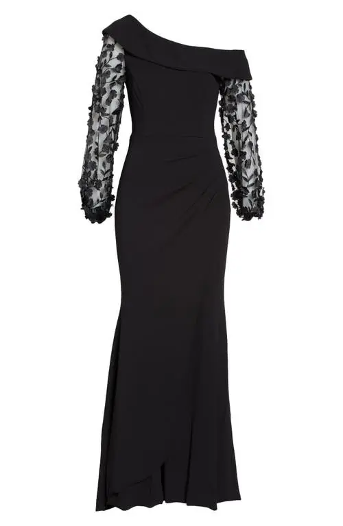 XSCAPE EVENINGS Floral Appliqué Gown - Black