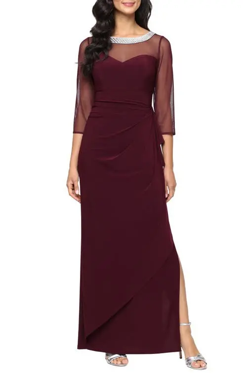 Alex Evenings Illusion Embellished Jersey Gown