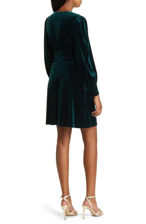 twist front long sleeve velvet fit & flare dress Vince Camuto Twist Front Velvet Dress In Hunter - 45% Off