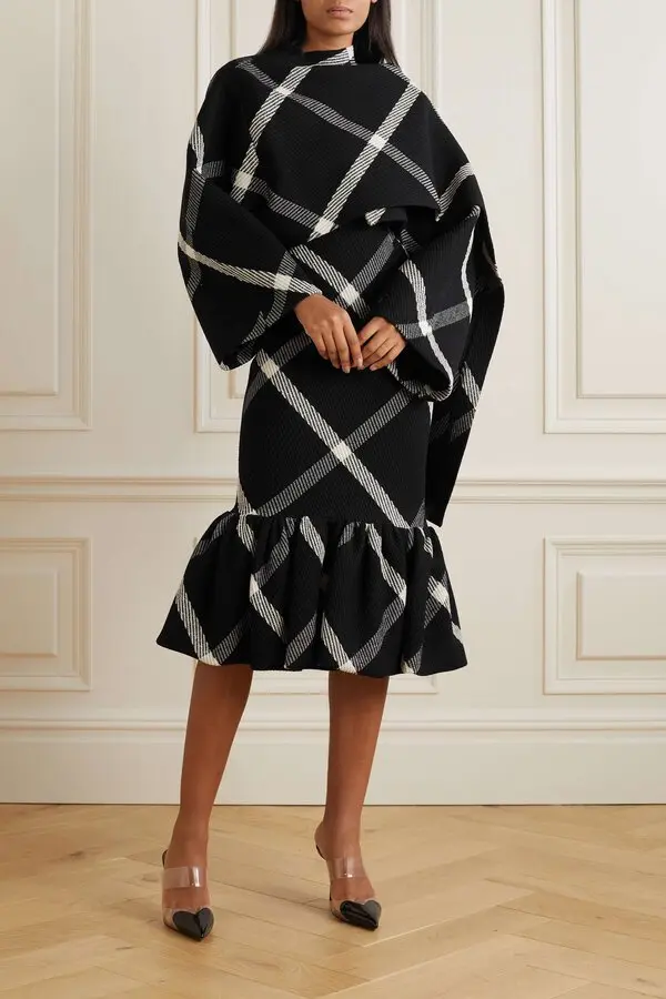 Alaïa Checked Ribbed Wool-blend Cape