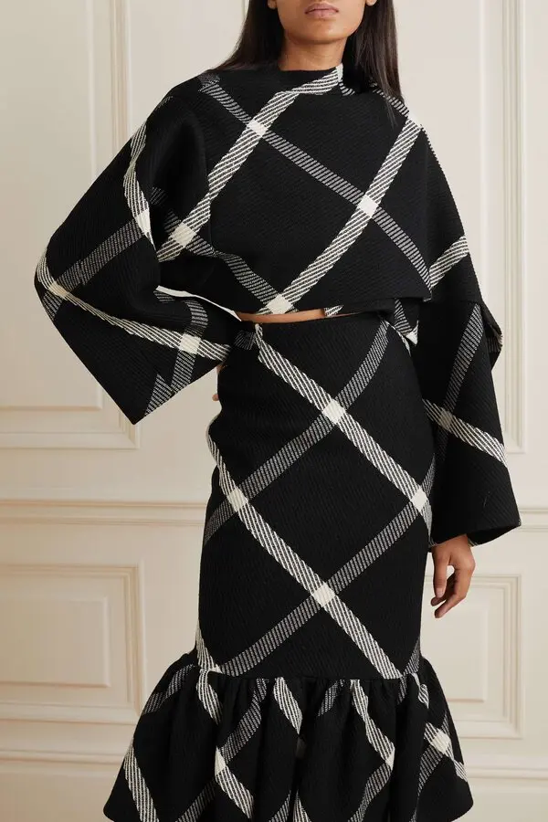 Alaïa Checked Ribbed Wool-blend Cape
