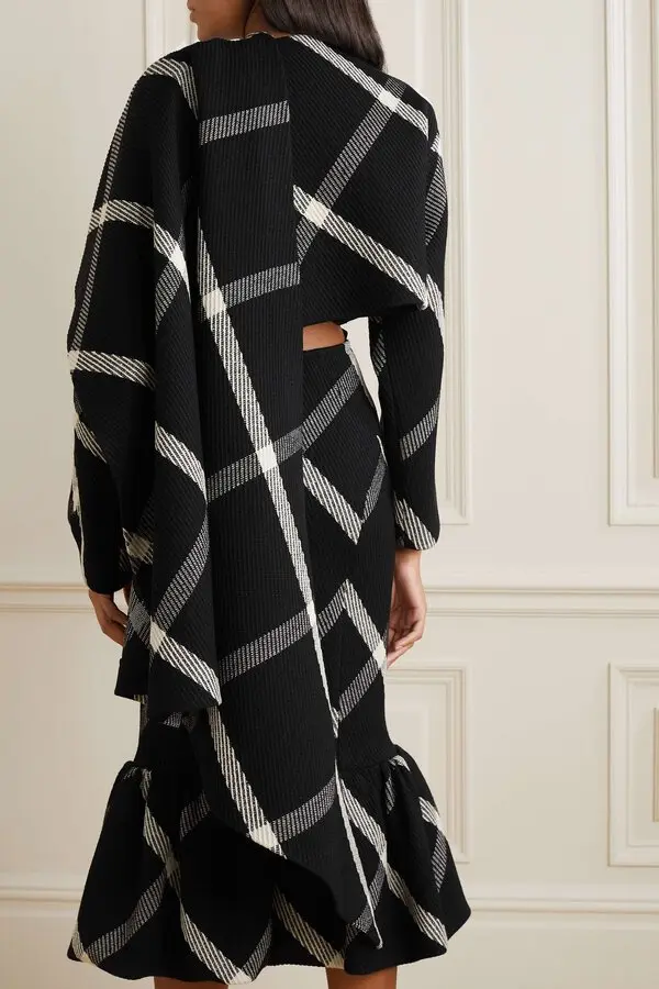 Alaïa Checked Ribbed Wool-blend Cape