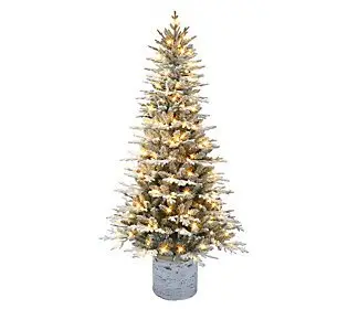 PULEO INTERNATIONAL Puleo 6' Prelit Potted Flocked Arctic Fir Tree - One-color