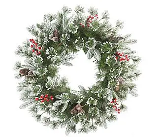 PULEO INTERNATIONAL Puleo 24 Decorated Wreath, 200 Tips, Pine Cones & Berries - One-color
