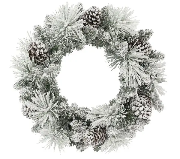 PULEO INTERNATIONAL Puleo 24' Flocked Berkshire Spruce Wreath, Pine Cones - One-color