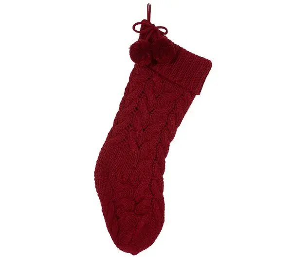 GLITZHOME Farmhouse Knitted Christmas Stocking Ith Pom Pom - One-color