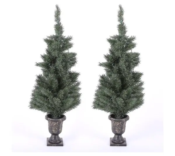 LUXEN HOME Luxenhome Set Of 2 Pre-lit 4ft Porch Pvc Trees - One-color