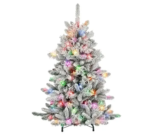 PULEO INTERNATIONAL Puleo 4.5' Prelit Flocked Bennington Fir Tree, 4 Tips - One-color