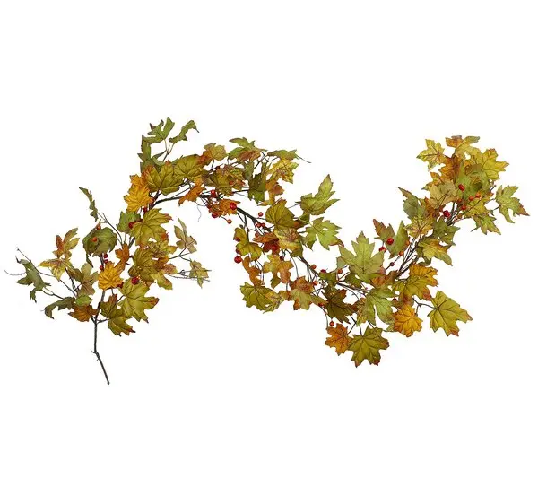 NORTHLIGHT 5' X 6' Leaves & Berries Thanksgivin G Garland - One-color