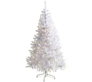 NEARLY NATURAL 6' Lit White Christmas Tree By - One-color