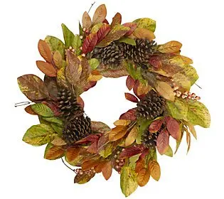 NORTHLIGHT Leaves & Berries Twig Thanksgiving 2 6' Wreath - One-color