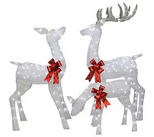 PULEO INTERNATIONAL Puleo 3-piece Outdoor Christmas Lighted Deer Fa Ily, Silver - One-color