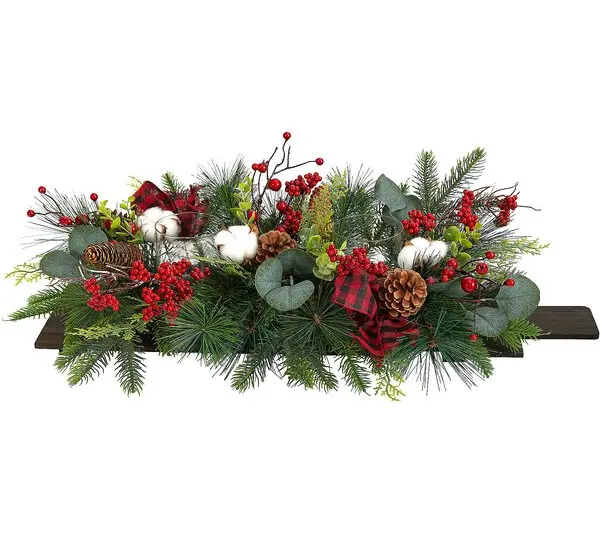 NEARLY NATURAL 24' Holiday Berries, Pinecones,e Ucalyptus Decor