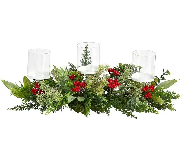 NEARLY NATURAL 20' Holiday Winter Greenery And Rries Decor - One-color